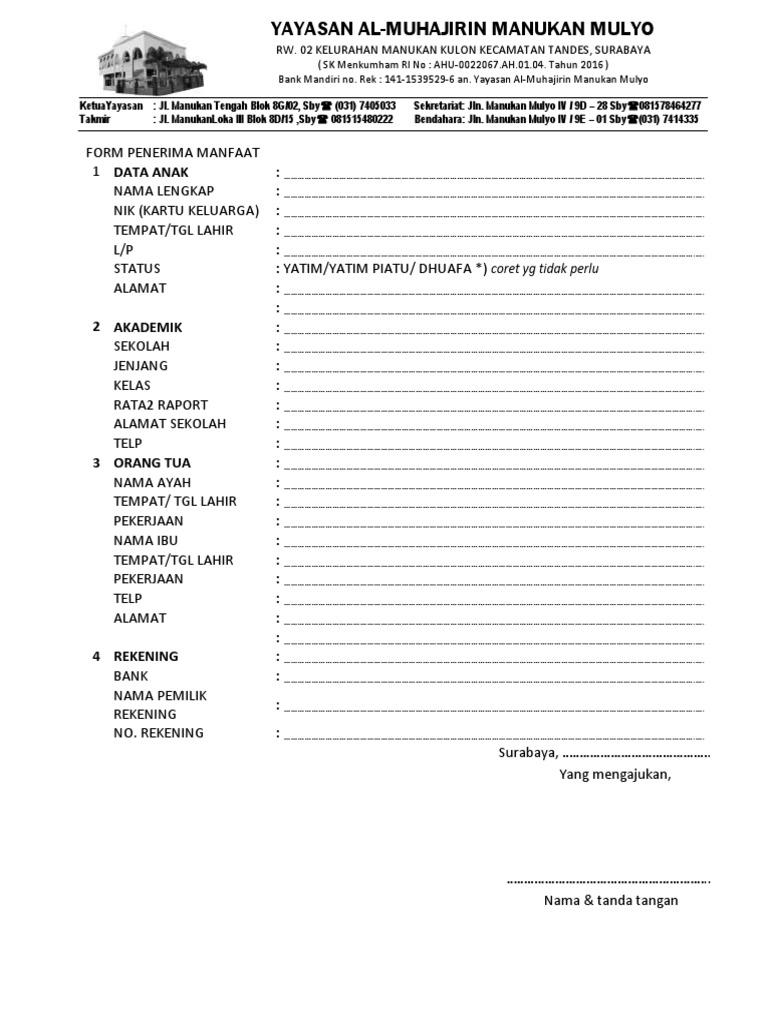 Form Penerima Manfaat | PDF