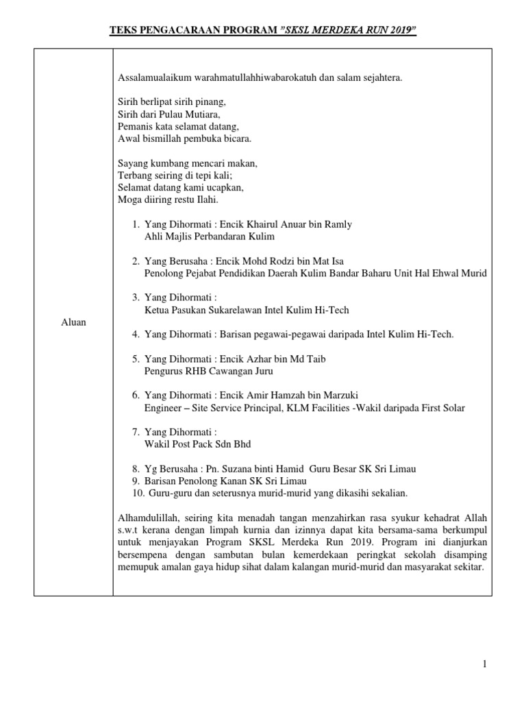 Teks MC Merdeka Run | PDF