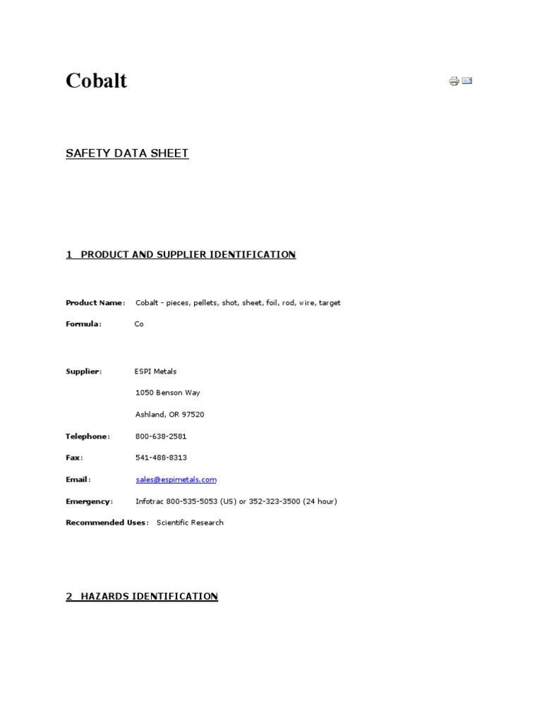 Cobalt: Safety Data Sheet | PDF | Cobalt | Personal Protective Equipment