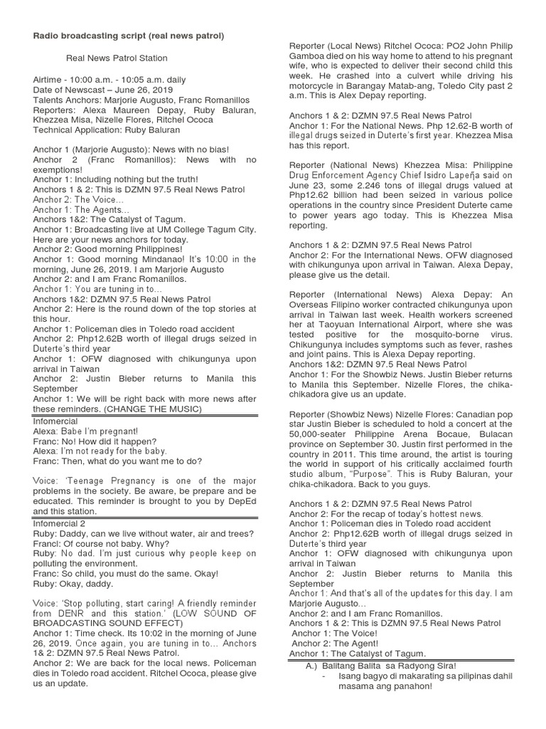 Radio Broadcasting Script | PDF | Broadcasting