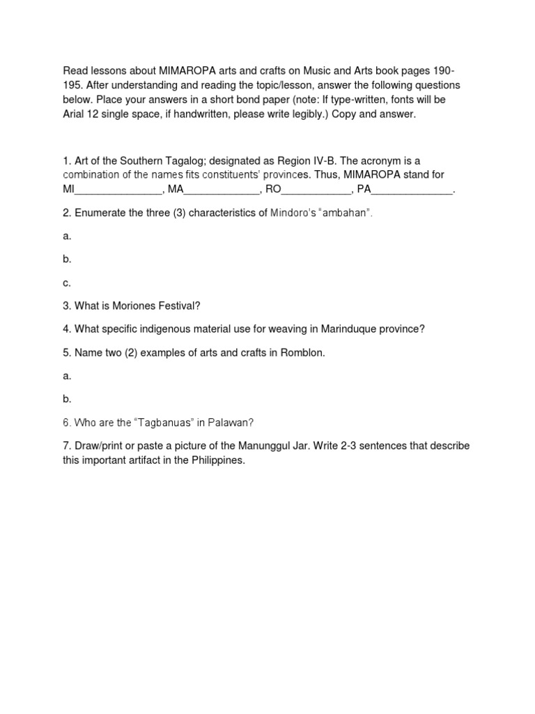 Arts and Crafts of MIMAROPA | PDF | Arts (General)