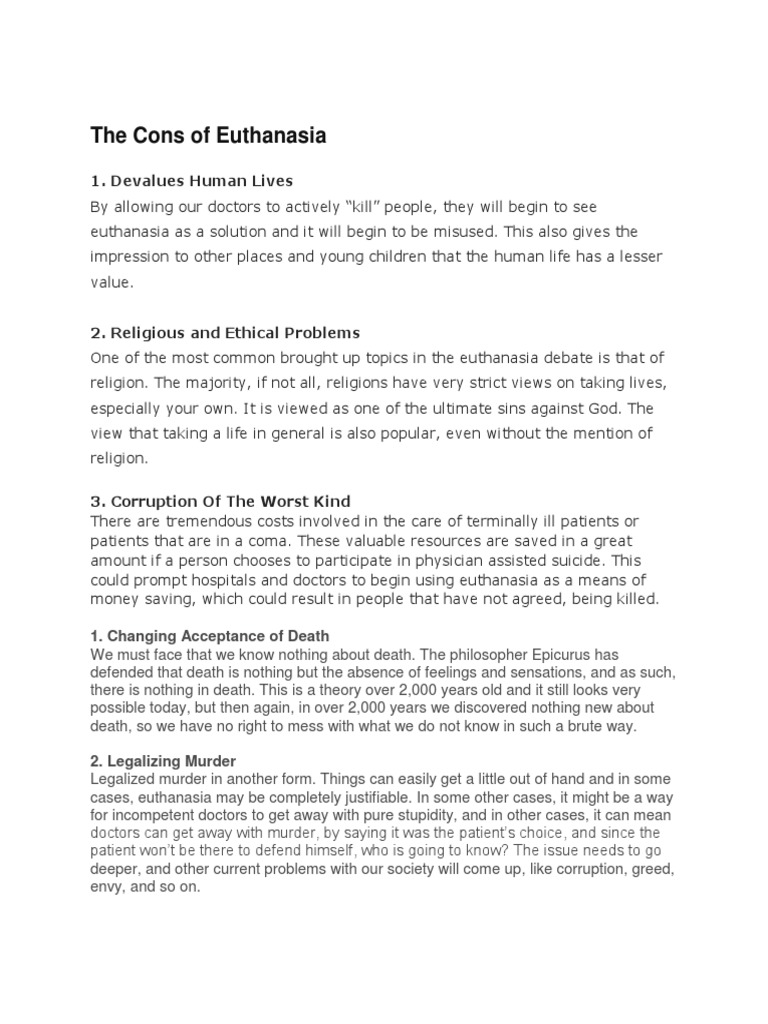 The Cons of Euthanasia | PDF | Death | Murder