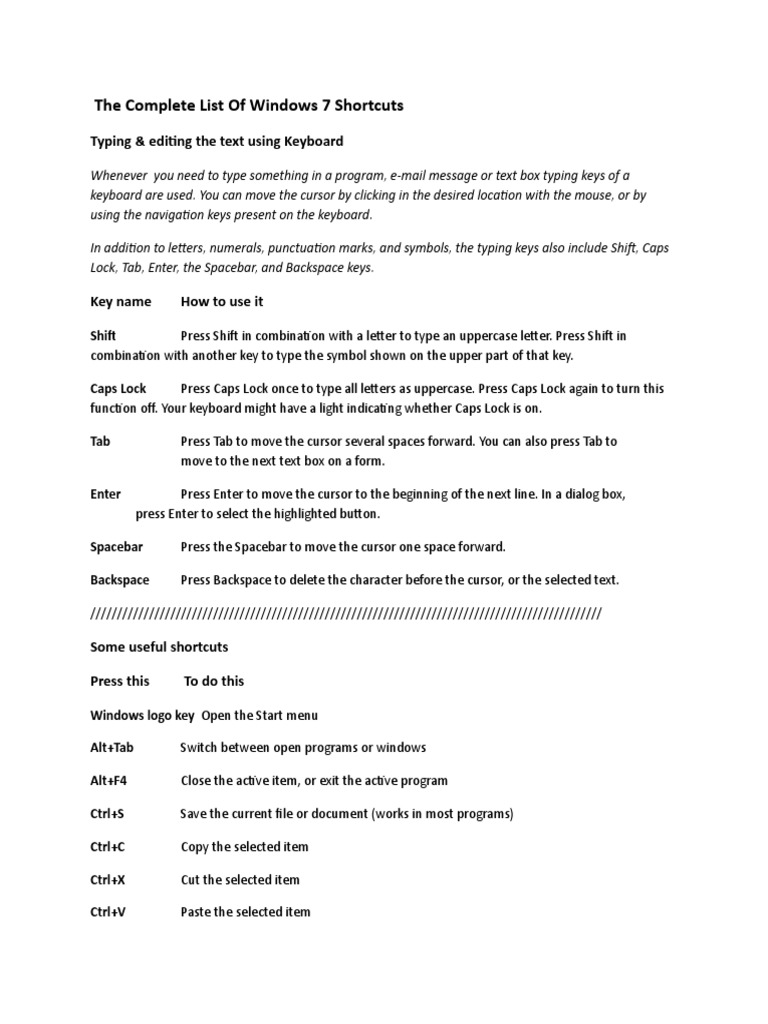 The Complete List of Windows 7 Shortcuts | PDF | Computer Architecture ...