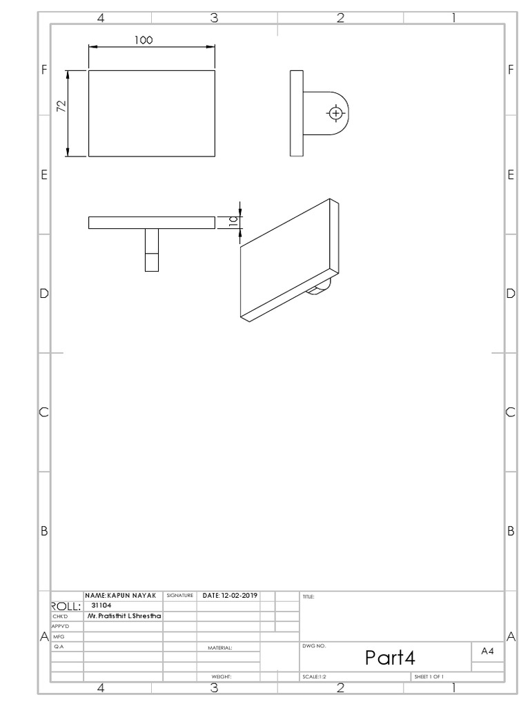 Engineering drawing document showing a part with dimensions and ...