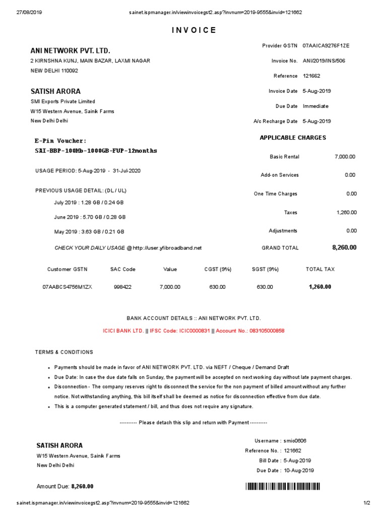 Ani Network Pvt. LTD.: Invoice | PDF | Invoice | Payments