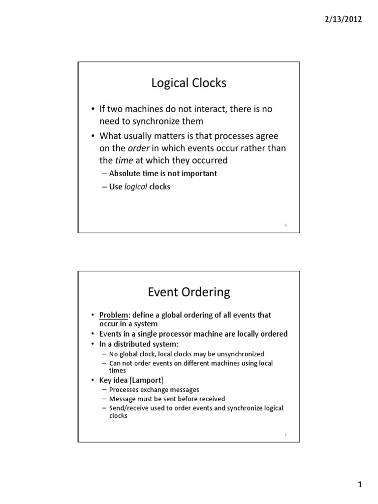 An Introduction To Logical Clocks And Distributed System Ordering Pdf Distributed Computing