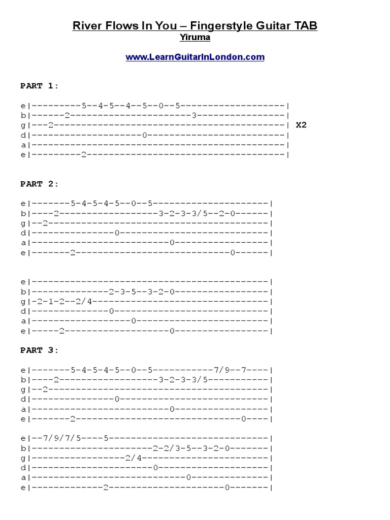 River Flows in You Fingerstyle TAB | PDF | Guitars | Entertainment ...