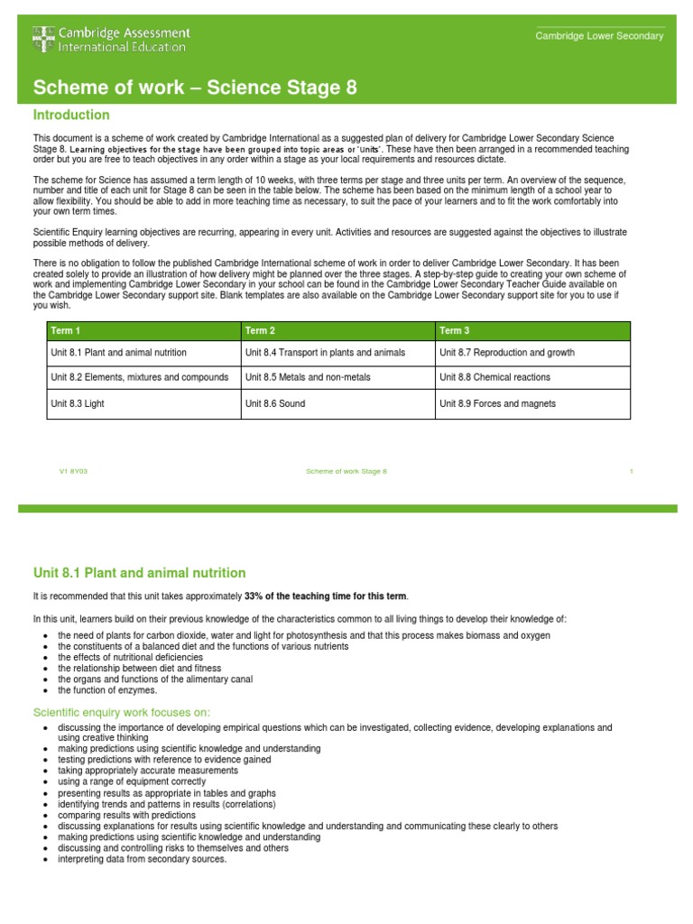 Scheme of Work Science Stage 8 | PDF | Photosynthesis | Gases