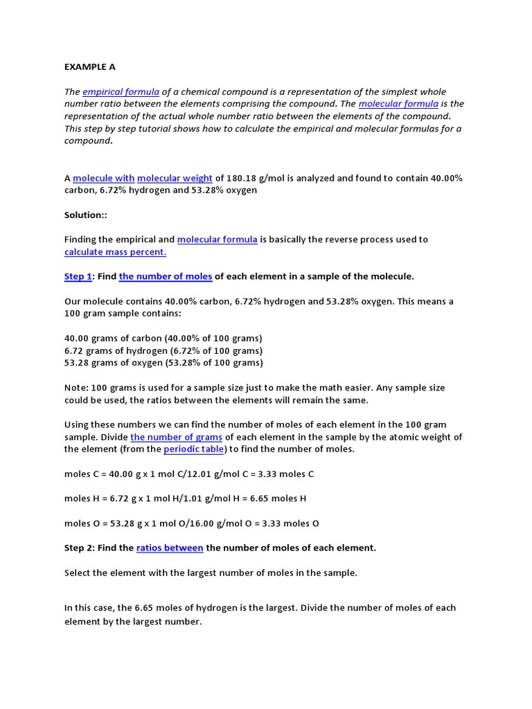 Empirical Formula Notes | PDF | Mole (Unit) | Molecules
