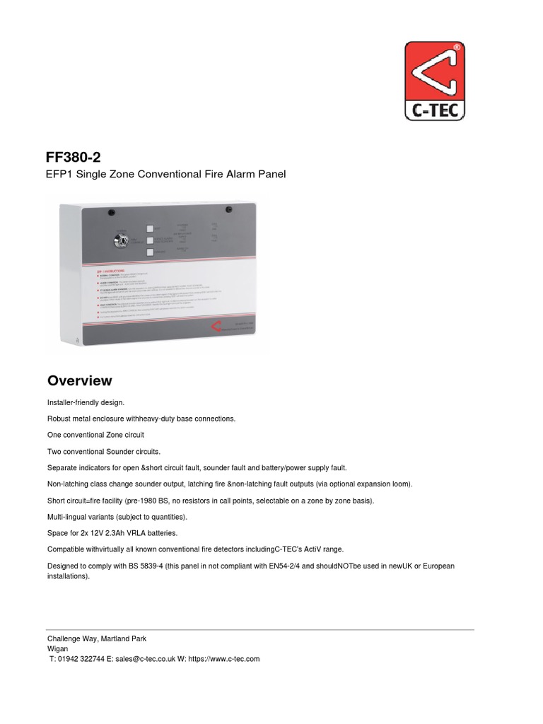 EFP1 Single Zone Conventional Fire Alarm Panel | PDF | Power Supply ...