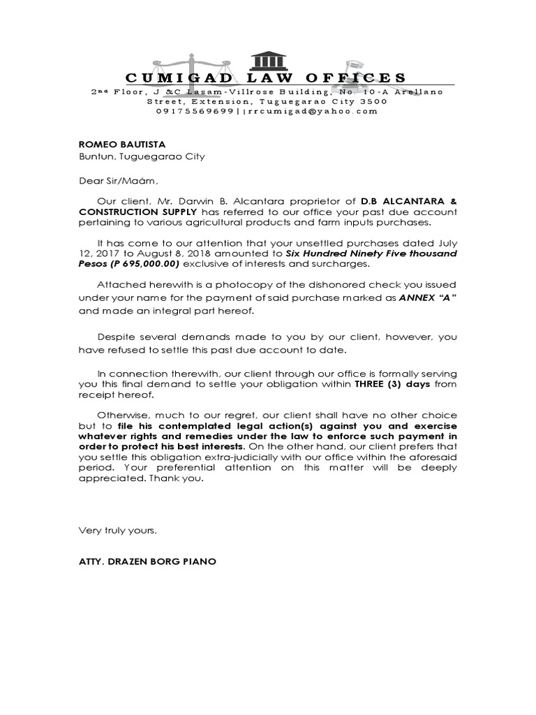 Demand Letter (Romeo Bautista) | PDF