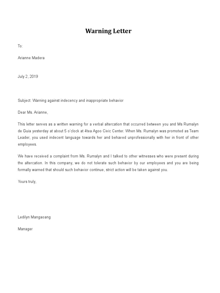 Warning Letter for Verbal Altercation | PDF