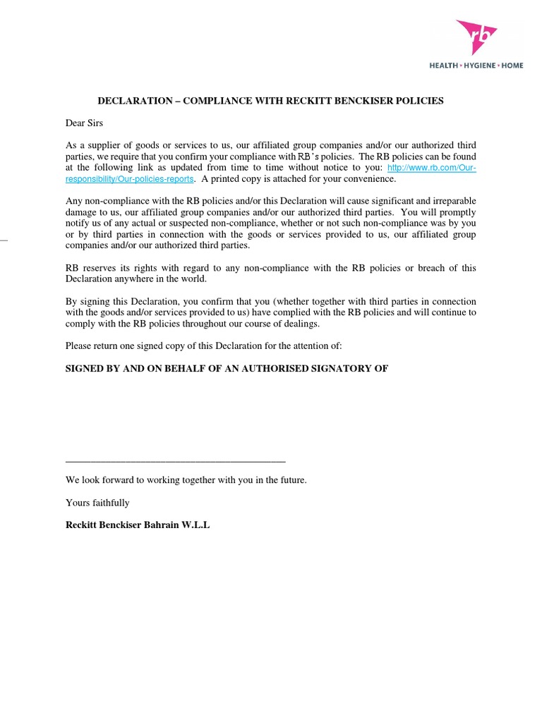 Declaration of Compliance | PDF