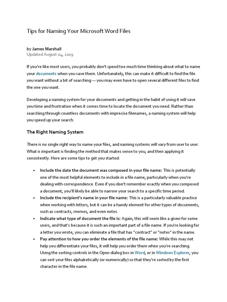 Tips For Naming Your Microsoft Word Files | PDF | Filename | Microsoft Word