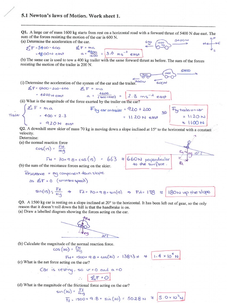 Ws 1 - Newtons Laws Solutions | PDF
