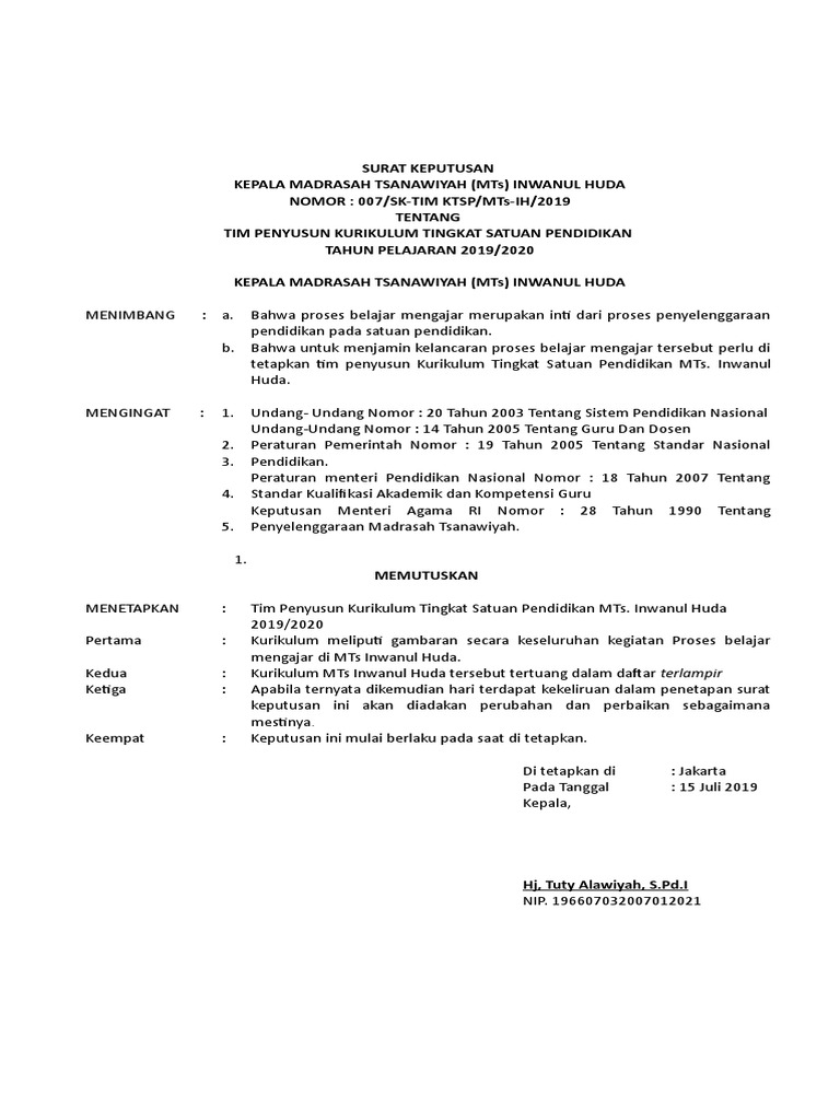 SK Penyusunan Kurikulum | PDF