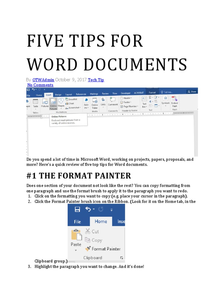 Five Tips For Word Documents | PDF | Microsoft Word | Application Software