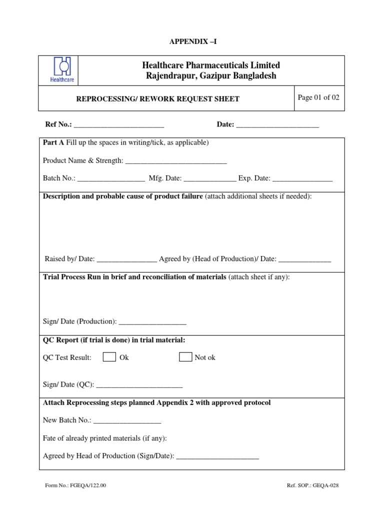 APPENDIX-I (Request Sheet) | PDF | Business