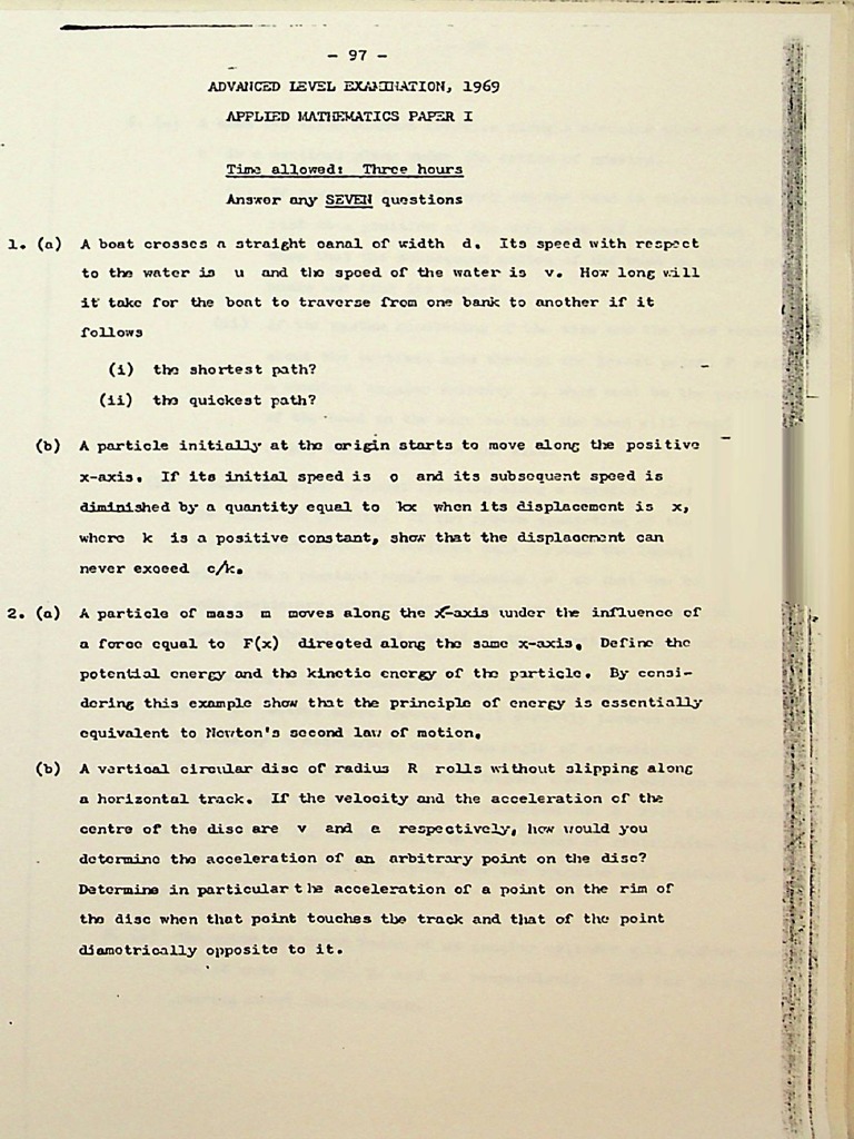 1969 AL Applied Mathematics Paper 1, 2 | PDF
