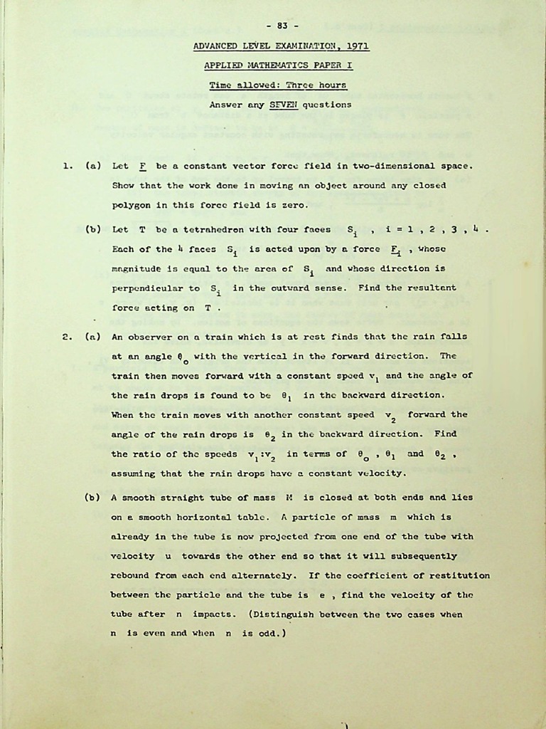 1971 AL Applied Mathematics Paper 1, 2 | PDF | Educational Institutions ...