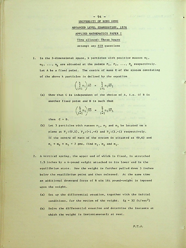 1976 AL Applied Mathematics Paper 1, 2 | PDF