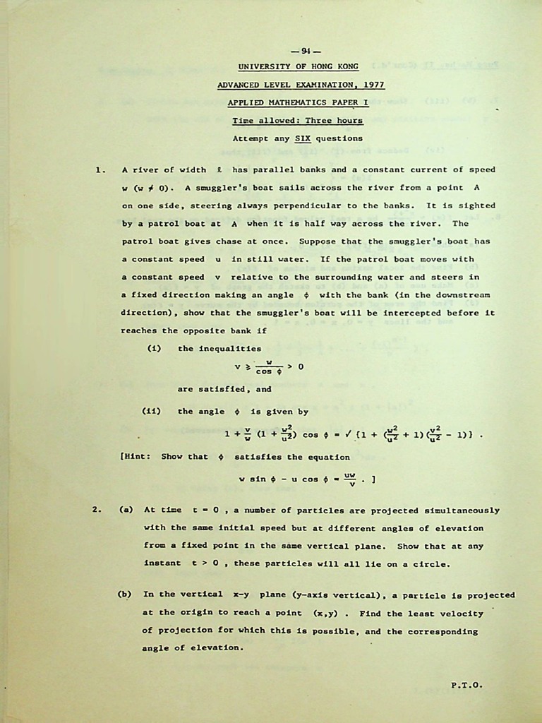 1977 AL Applied Mathematics Paper 1, 2 | PDF 1977 AL Applied Mathematics Paper 1, 2 | PDF
