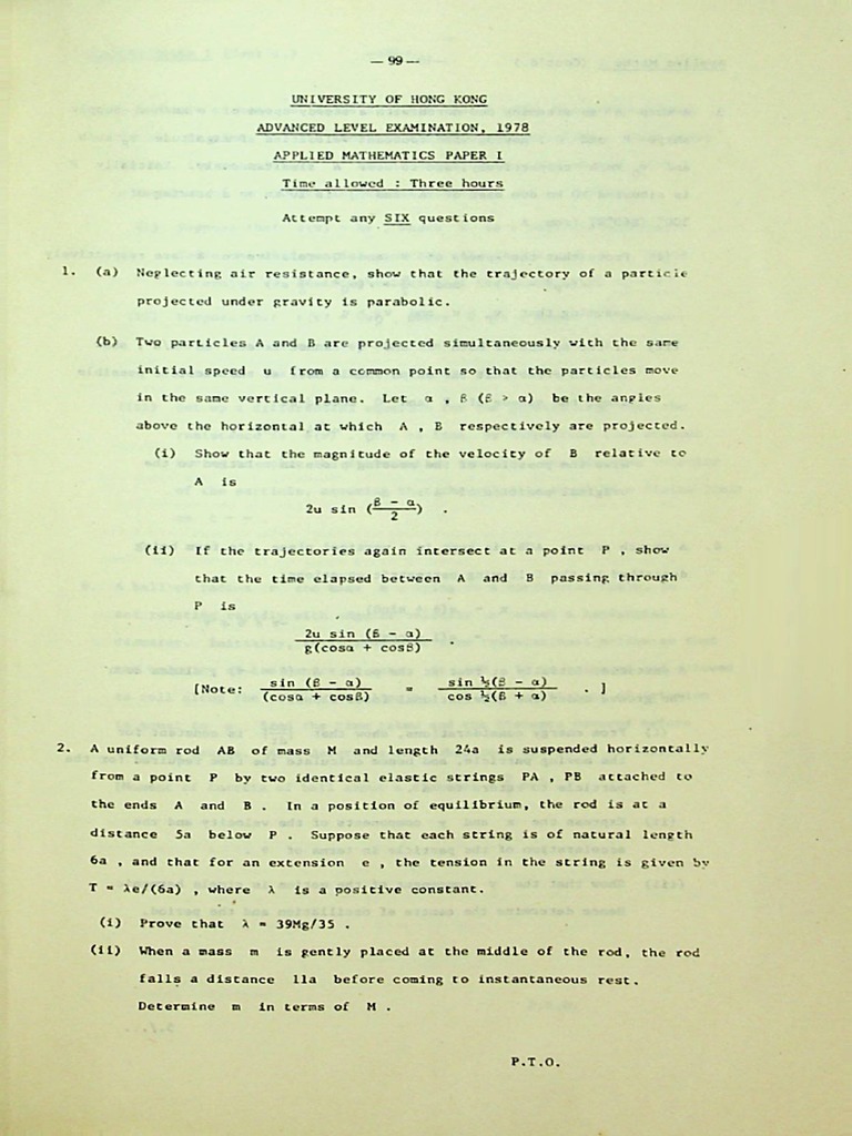 1978 AL Applied Mathematics Paper 1, 2 | PDF