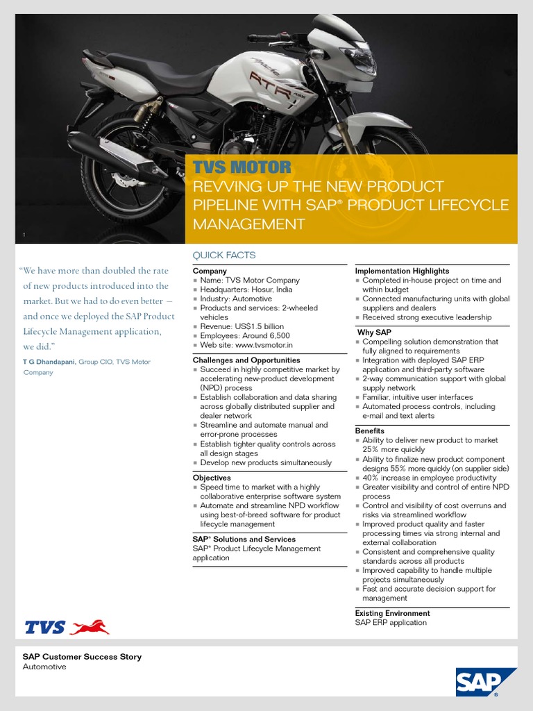 Tvs Motor: Revving Up The New Product Pipeline With Sap® Product ...