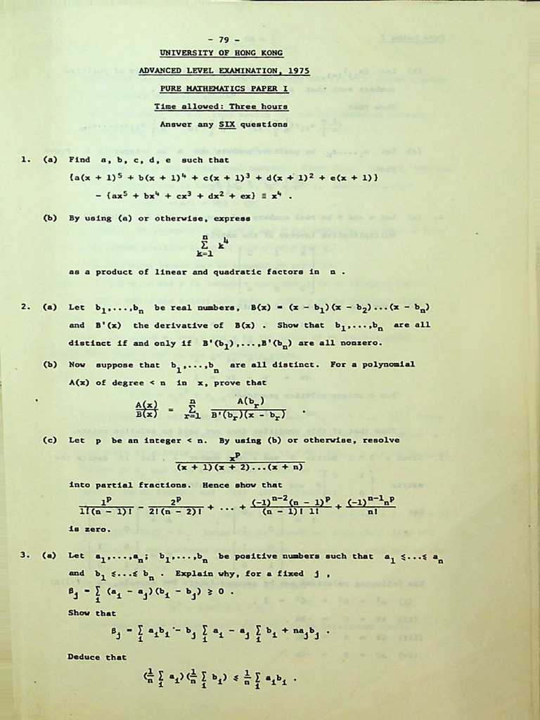 1975 AL Pure Mathematics Paper 1, 2 | Download Free PDF | Educational ...
