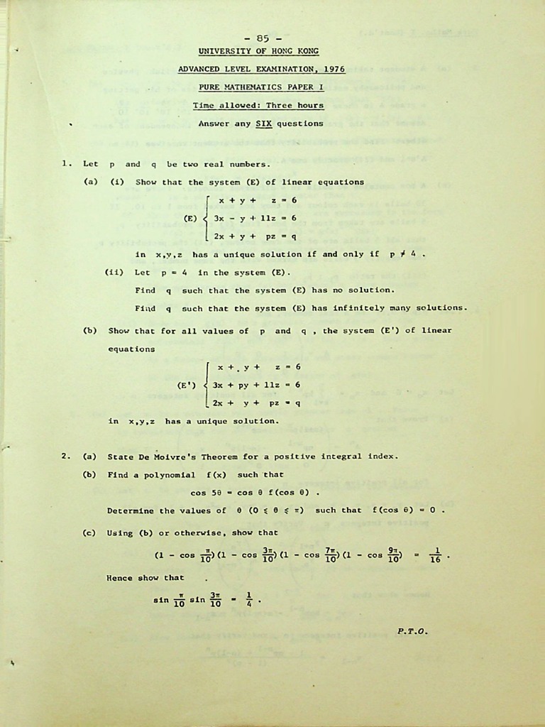 1976 AL Pure Mathematics Paper 1, 2 | PDF 1976 AL Pure Mathematics Paper 1, 2 | PDF