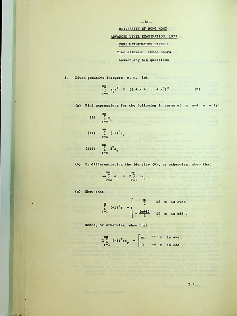 1977 AL Pure Mathematics Paper 1, 2 | PDF