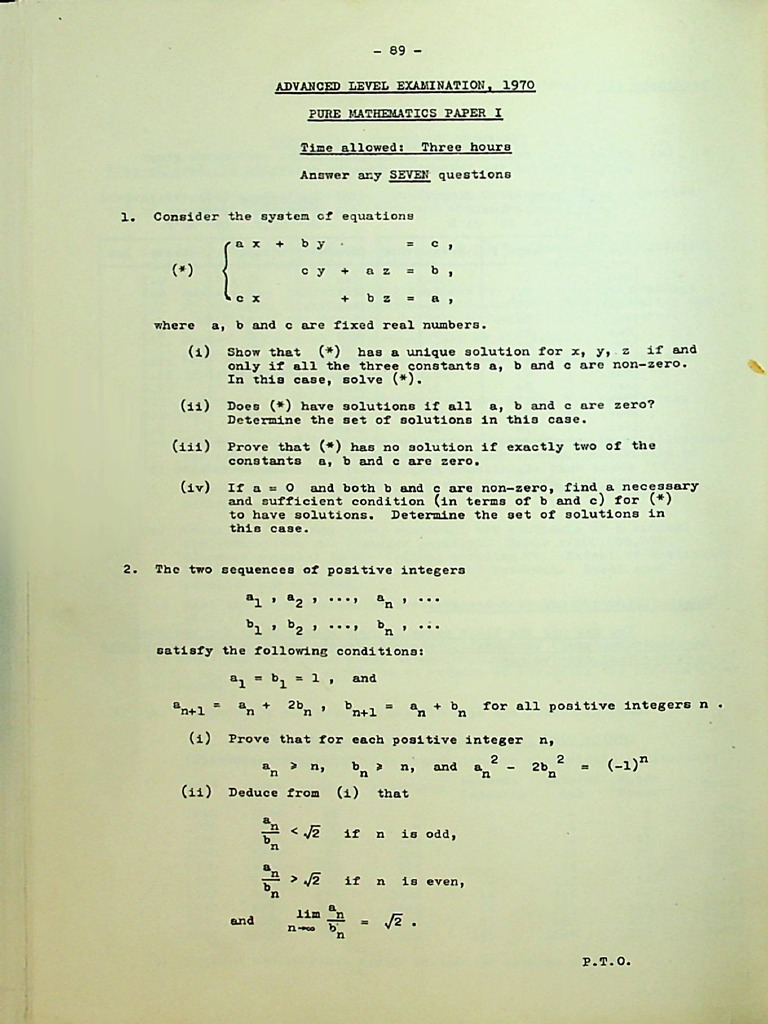1970 AL Pure Mathematics Paper 1, 2 | PDF | Formalism (Deductive) | Logic