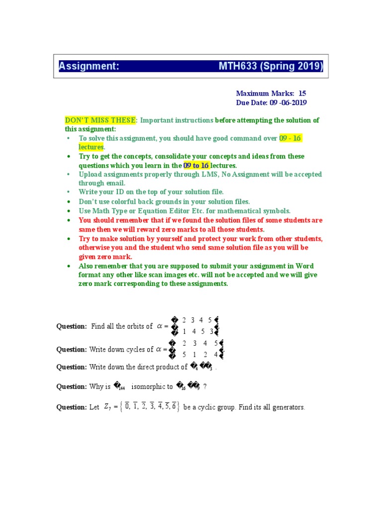 Assignment: MTH633 (Spring 2019) : Before Attempting The Solution of This Assignment | PDF