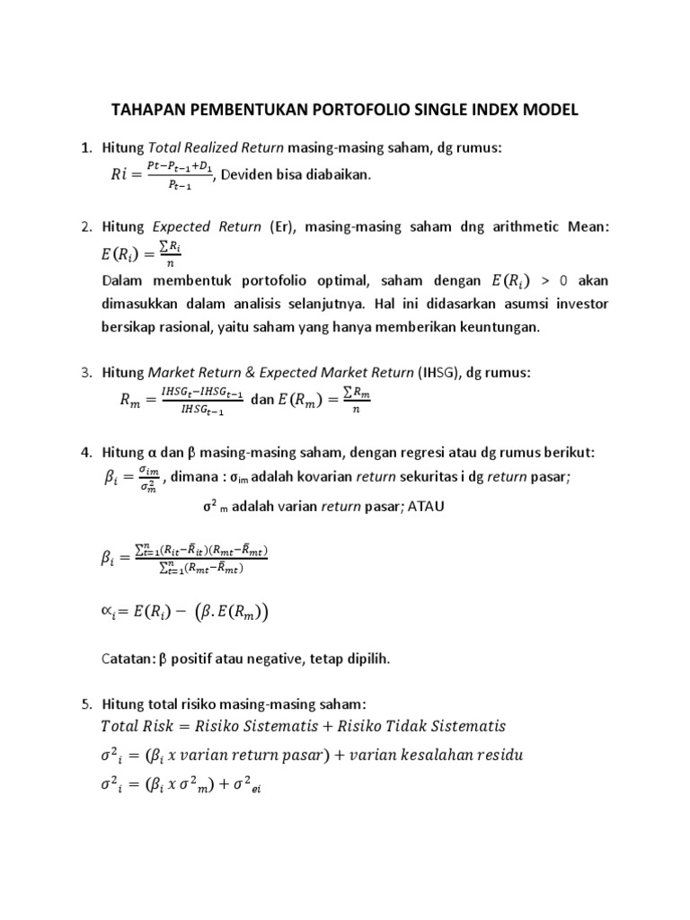 Tahapan Pembentukan Portofolio Single Index Model | PDF
