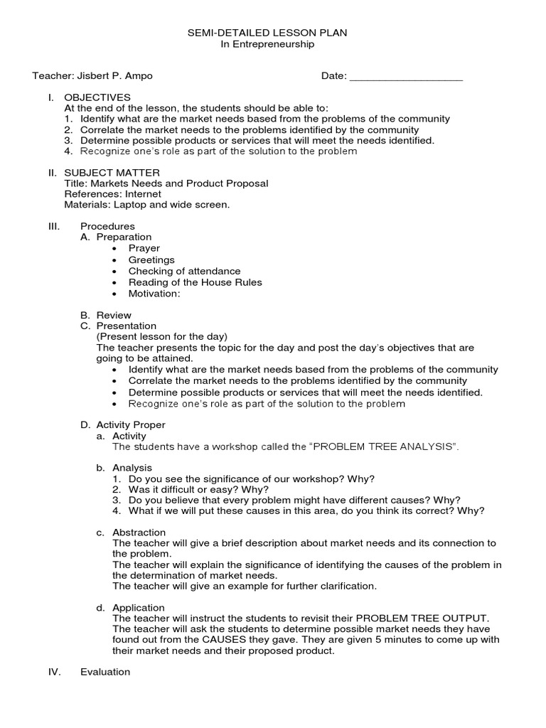 Semi-Detailed Lesson Plan | PDF | Lesson Plan | Education Theory