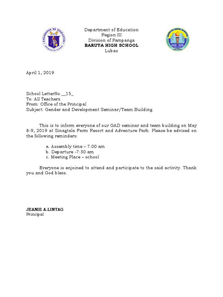 Gad Letter For Teacher | PDF