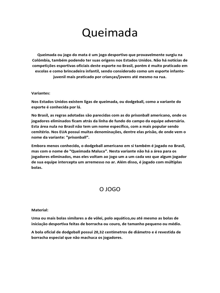 Queimada | PDF | Jogos com Bola | Esportes