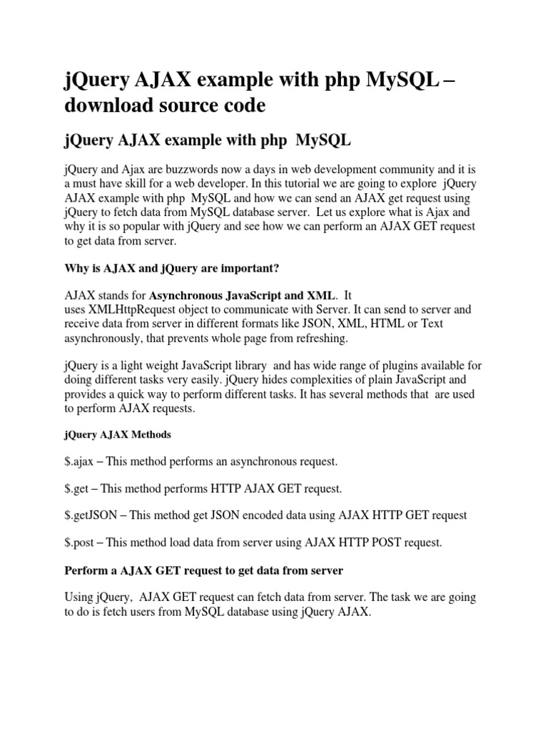 Jquery Ajax Example With Php Mysql Pdf Ajax Programming J Query 7172
