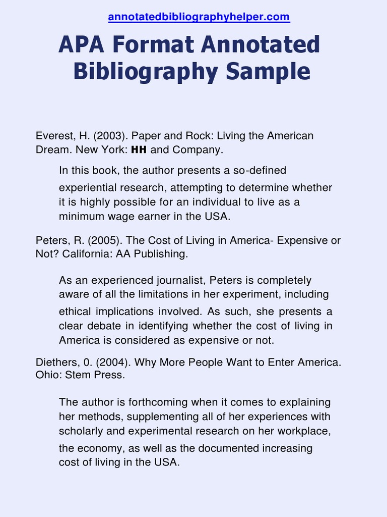 APA Format Annotated Bibliography Sample | PDF