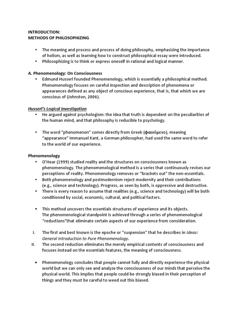 Methods of Philosophizing: Husserl's Logical Investigation | PDF | Phenomenology (Philosophy ...