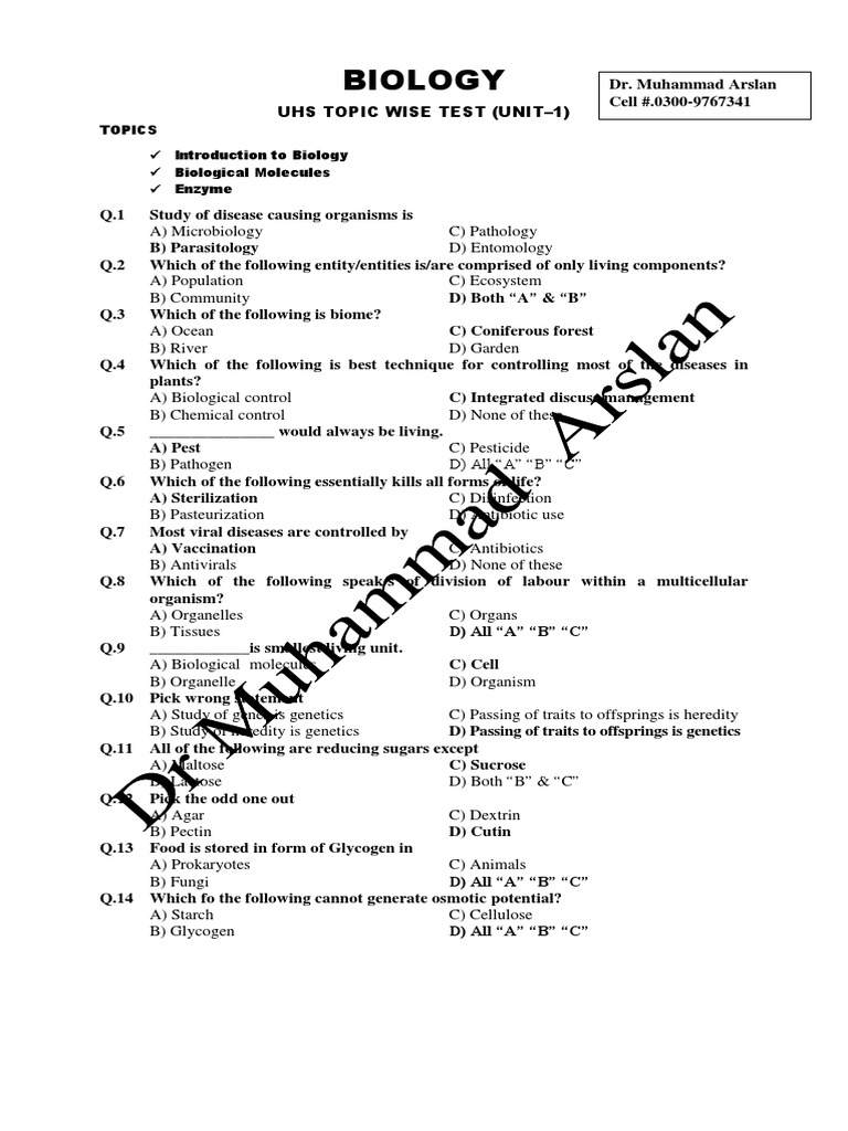 Biology: Topics Introduction To Biology Biological Molecules Enzyme ...