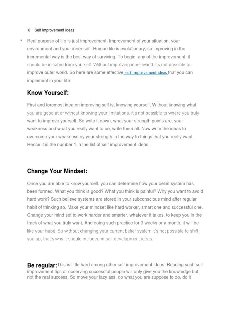 6 Self Improvement Ideas | Download Free PDF | Self | Motivation
