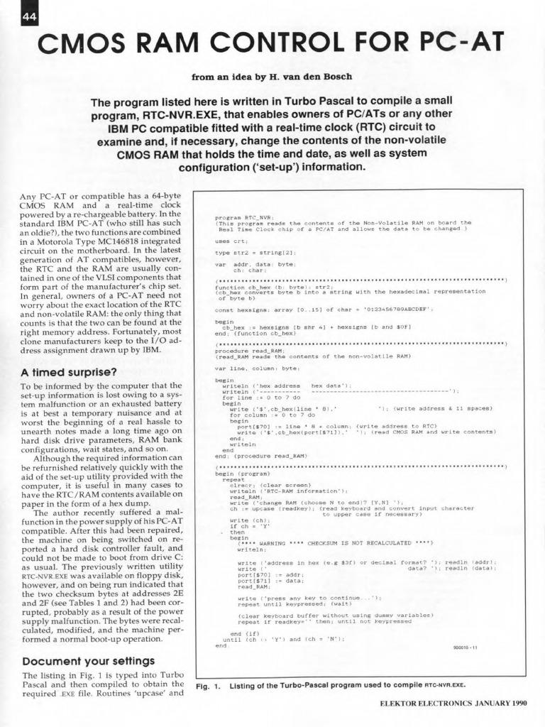 Cmos Ram Control For Pc-At: From An Idea by H. Van Den Bosch | PDF | Random Access Memory ...