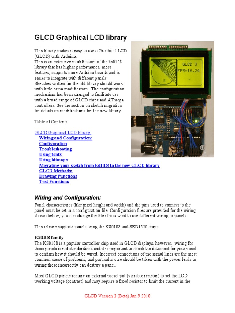 GLCD Graphical LCD Library: Wiring and Configuration | PDF
