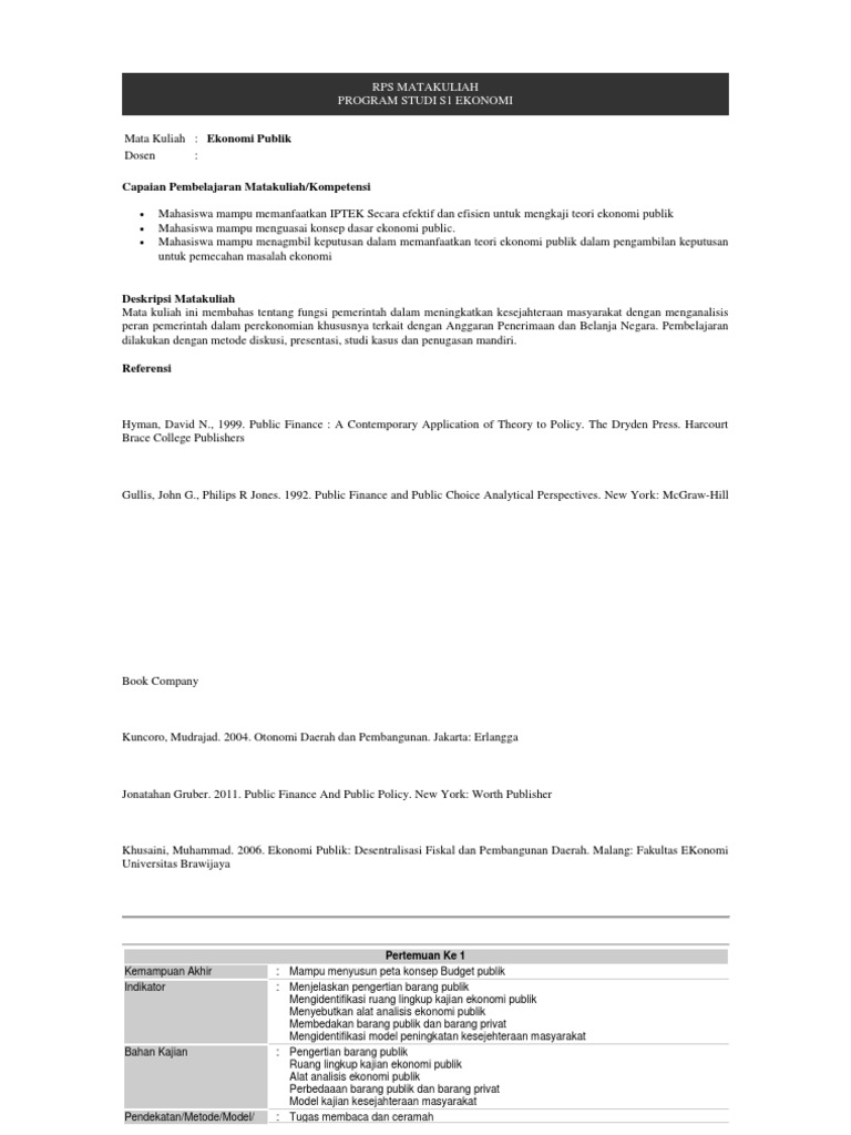 RPS Ekonomi Publik (FIX) | PDF