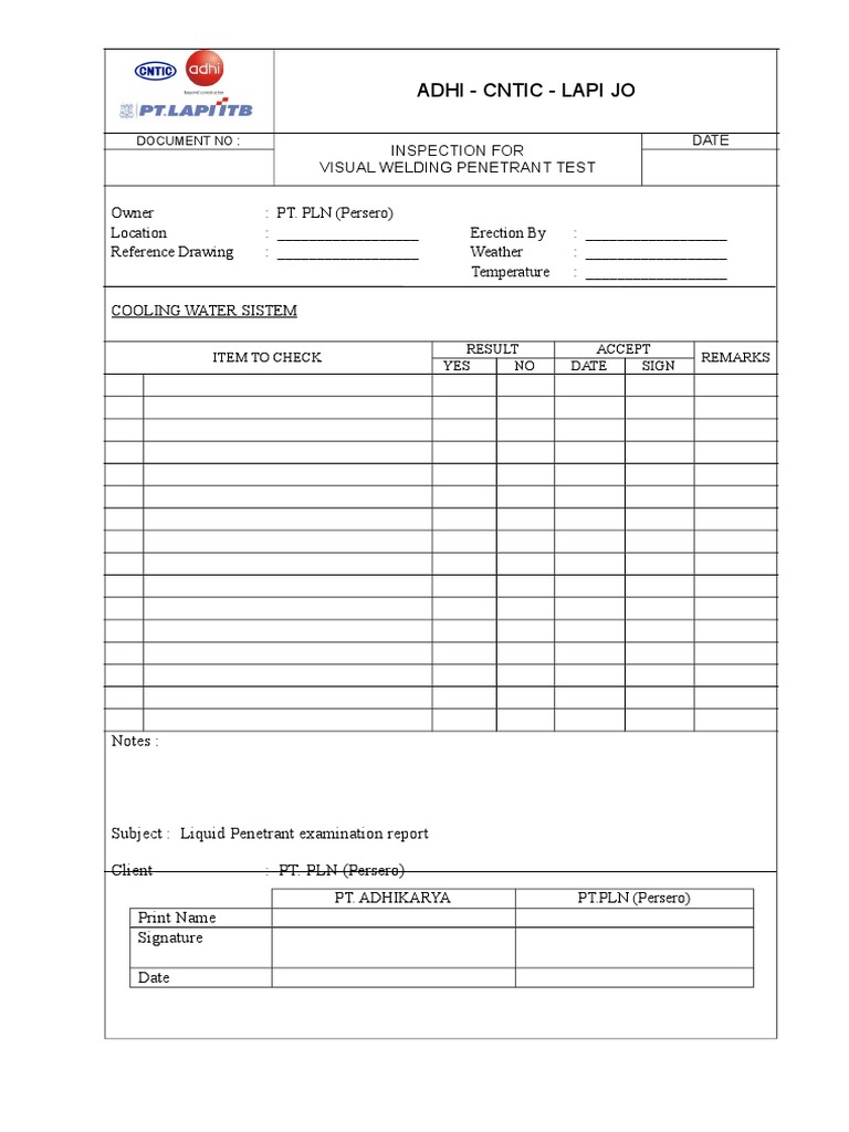 Liquid Penetrant Test Inspection Report | PDF | Business Process ...