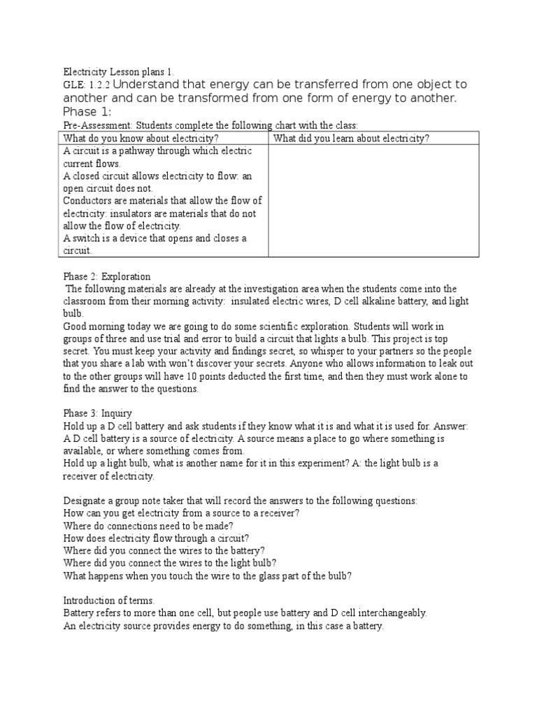 Foss Lesson Plans | PDF | Incandescent Light Bulb | Electricity