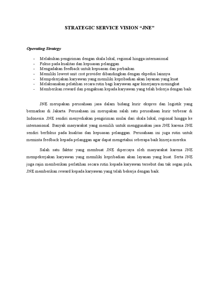 Strategic Service Vision JNE (Operating Strategy) | PDF