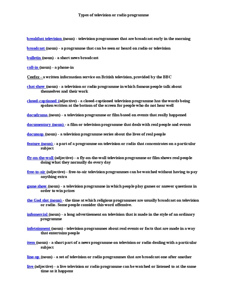 Types of Televison or Radio Programme | PDF | News Broadcasting ...
