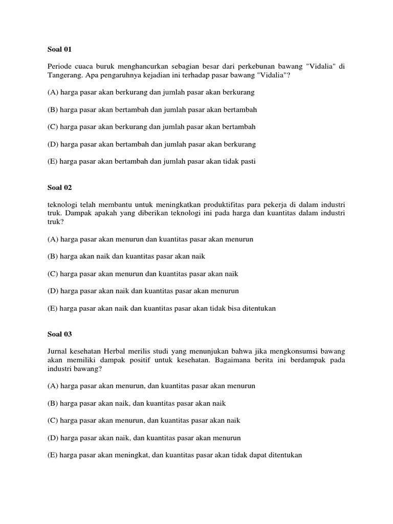 Soal Permintaan Dan Penawaran | PDF